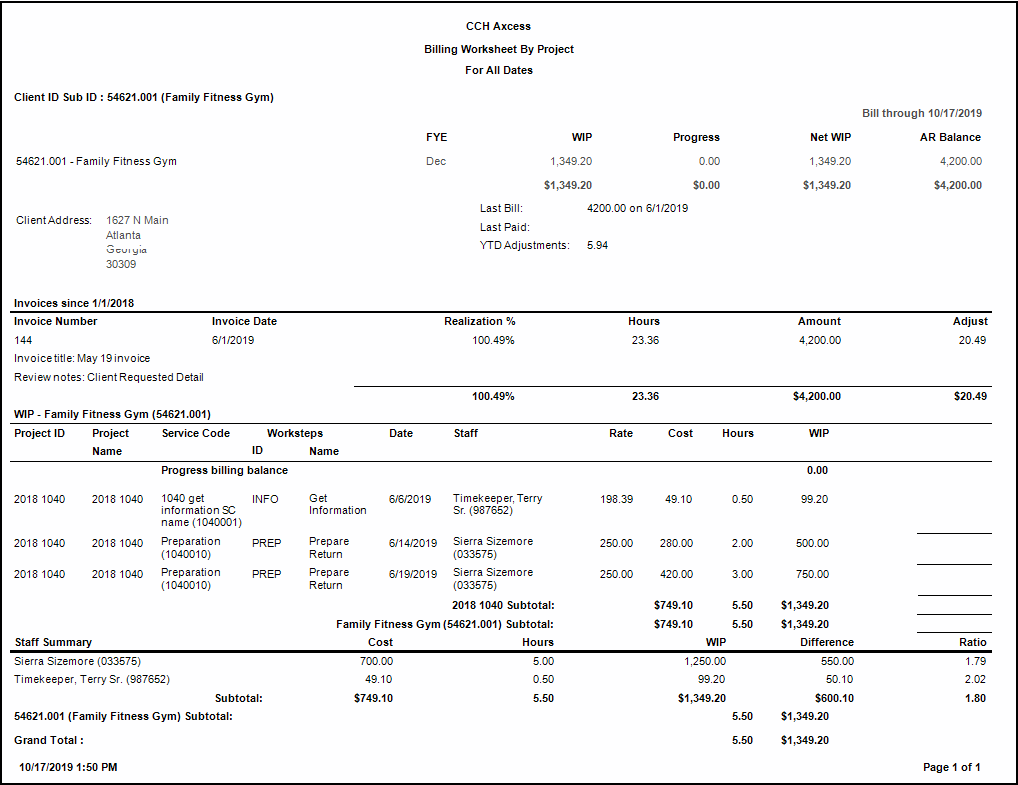 Billing Worksheet By Project