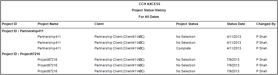 Project Status History